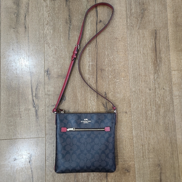 Coach | Bags | Coach Rowan File Bag In Signature Canvas Brown And Red ...